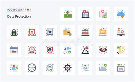 25 Data Protection Flat Color Icon Pack Stock Vector Illustration Of