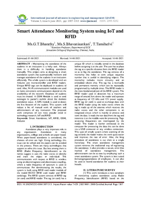 Smart Attendance Monitoring System Using Io T And Rfid Gt 1 Mss 1