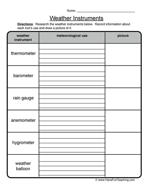 Weather Instruments Worksheet By Teach Simple