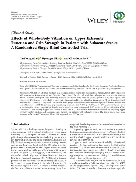 Pdf Effects Of Whole Body Vibration On Upper Extremity Function And Grip Strength In Patients