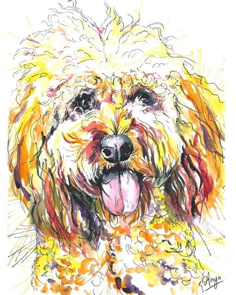 Watercolour Pet Portrait Of A Cockerpoo In Bright Colours Colourful