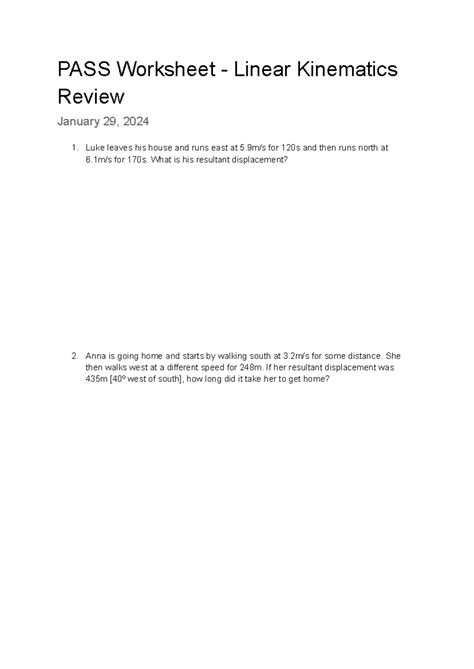 Pass Worksheet 1 Luke Leaves His House And Runs East At 5s For 120s And Then Runs North At 6