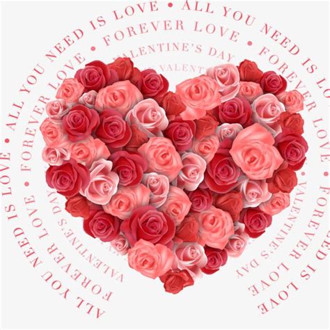 하트와 장미꽃으로 만든 발렌타인 데이 포스터