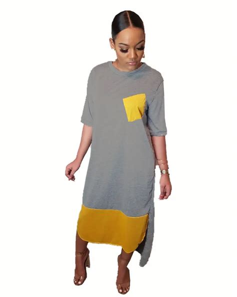 فستان غير متماثل كتلة اللون ، فستان صيفي غير رسمي برقبة Temu Saudi Arabia