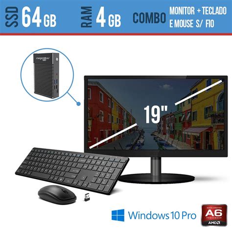 Computador All In One 19 Pol 4gb Win Pro Ssd Tec Mouses Fio Megaview K1