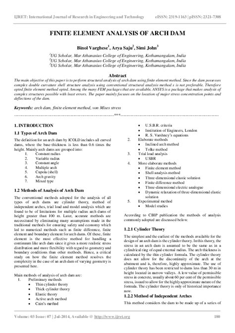 Pdf Finite Element Analysis Of Arch Dam