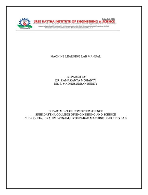Machine Learning Lab Manual Cs101 Concepts And Implementations Studocu