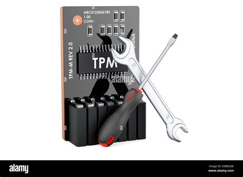 Trusted Platform Module Tpm With Screwdriver And Wrench 3d Rendering Isolated On White