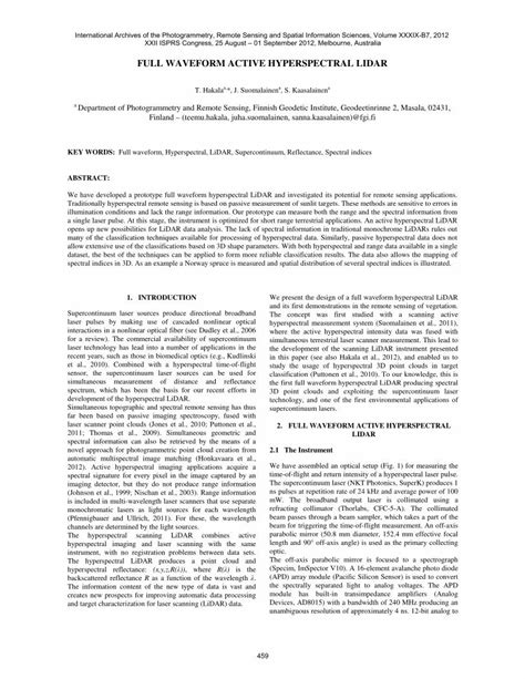 Pdf Full Waveform Active Hyperspectral Lidar · 2 Full Waveform Active Hyperspectral Lidar 2 1