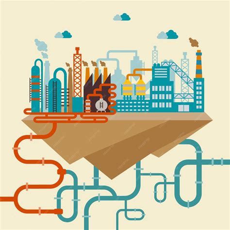 제품 또는 정유 공장 제조 공장의 그림 무료 벡터