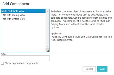 globally configured multi edit data container