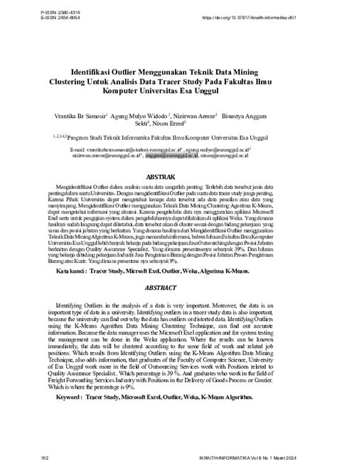 Pdf Identifikasi Outlier Menggunakan Teknik Data Mining Clustering