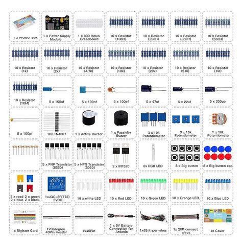 Upgraded Basic Electronics Component Starter Kit With Led Resistors