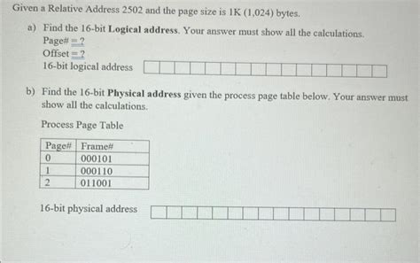 Solved Page Offset 16 Bit Logical Address B Find