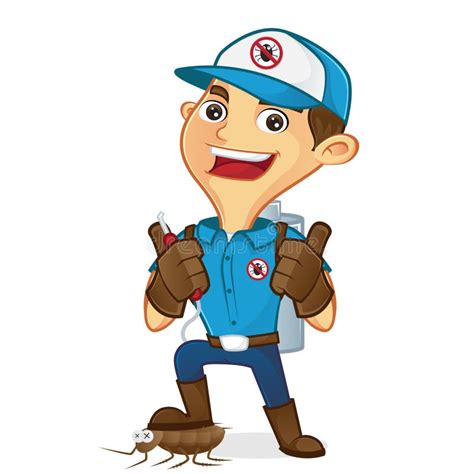 Exterminator Killing Bug And Holding Pest Sprayer Stock Vector