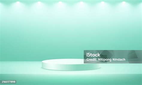 연단이 있는 녹색 배경 벡터 3d 빈 파란색과 녹색 스튜디오 방 배경입니다 벡터 일러스트 레이 션 0명에 대한 스톡 벡터 아트 및 기타 이미지 Istock