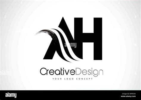 AH A H Creative Modern Black Letters Logo Design with Brush Swoosh ...