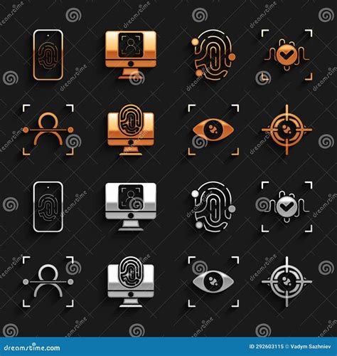 Set Monitor With Fingerprint Voice Recognition Eye Scan Face Fingerprint Mobile And Icon