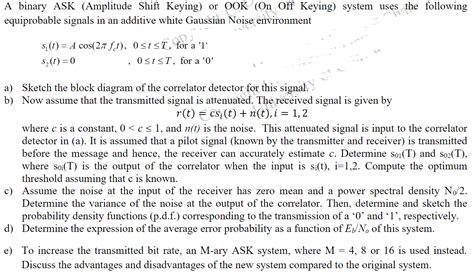 Solved A Binary ASK Amplitude Shift Keying Or OOK On Off Chegg