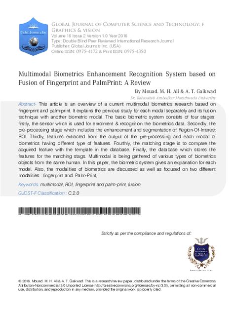 pdf multimodal biometrics enhancement recognition system based on