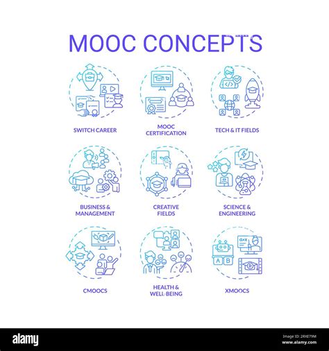 Gradient Thin Line Icon Collection Representing Mooc Stock Vector Image And Art Alamy