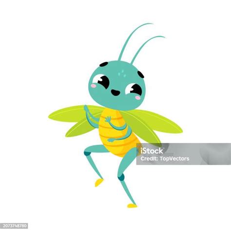 귀여운 점프 메뚜기 재미 있는 곤충 만화 캐릭터 벡터 일러스트 곤충에 대한 스톡 벡터 아트 및 기타 이미지 곤충 귀뚜라미 곤충 귀여운 Istock