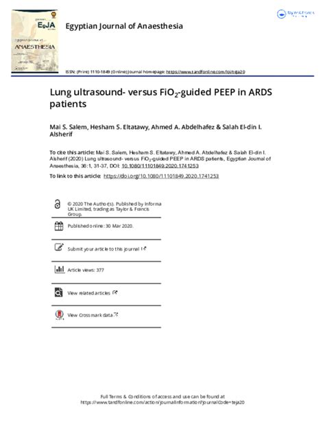 Pdf Lung Ultrasound Versus Fio2 Guided Peep In Ards Patients