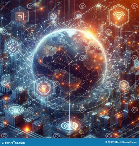 iot data transmission blockchain links cyber network pathways stock