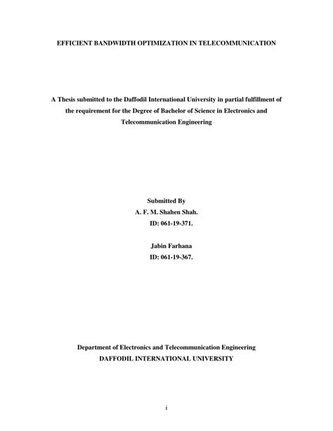 Pdf Efficient Bandwidth Optimization In Telecommunication