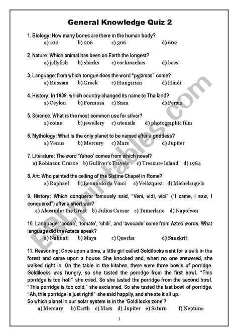 Basic Knowledge Quizzes At Timothy Jeffords Blog