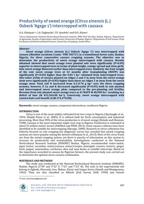 Pdf Productivity Of Sweet Orange Citrus Sinensis L Osbeck ‘agege