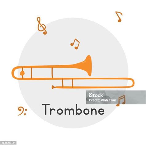 황금 트롬본 클립 아트 만화 스타일 간단한 귀여운 트롬본 금관 악기 플랫 벡터 그림입니다 금관 악기 트롬본 손으로 그린 낙서 스타일 관악기 벡터 디자인 금관 악기에 대한
