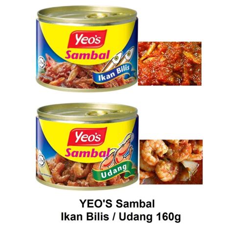 Yeos Sambal Anchovies Sambal Ikan Bilis 叁巴江鱼仔 Sambal Prawn Sambal Udang 叁巴虾米 160g Lazada