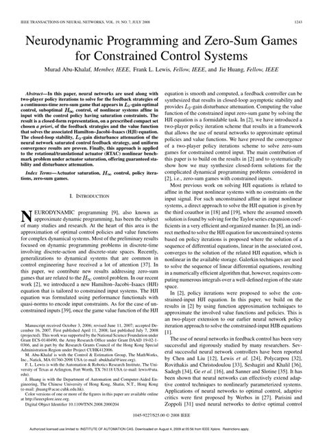 Pdf Neurodynamic Programming And Zero Sum Games For Constrained Control Systems