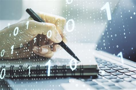 Premium Photo Creative Abstract Binary Code Sketch And Hand Writing In Notepad On Background