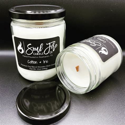 Cotton And Iris Wooden Wick Candle Soul Fire Candle Company