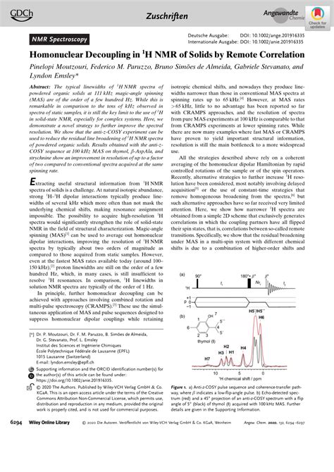 Pdf Homonuclear Decoupling In 1h Nmr Of Solids By Remote Correlation