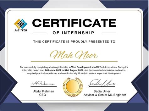Mah Noor On Linkedin Internship Certificate Webdevelopment Tech Learning Growth