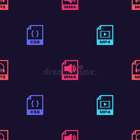 Set Mp4 File Document Css Wma And Mp3 On Seamless Pattern Vector