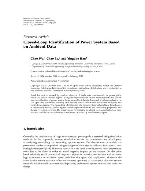 Pdf Closed Loop Identification Of Power System Based On Ambient Data