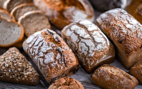 Assorted Bakery Products Including Loaves Of Bread And Rolls Stock