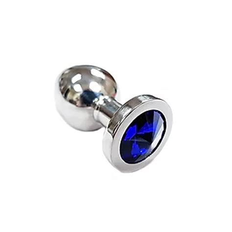 Stainless Steel Smooth Small Butt Plug Small With Blue Crystal In Clam