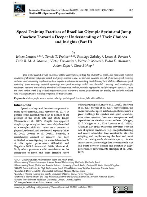 Speed Training Practices Of Brazilian Olympic Sprint And Jump Pdf