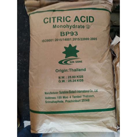 กรดมะนาว Citric Acid Monohydrate ขนาดบรรจุ 25 กิโลกรัม Industrial Grade Shopee Thailand