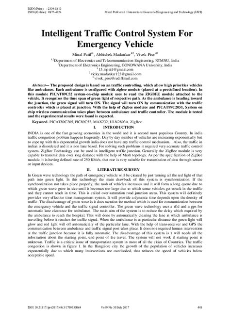 Pdf Intelligent Traffic Control System For Emergency Vehicle