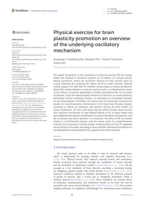 Pdf Physical Exercise For Brain Plasticity Promotion An Overview Of The Underlying Oscillatory