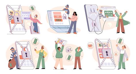 Hacker Activity Big Set Hacking Computer Phishing Account Cyber Attack On Personal Data向量圖形及更多