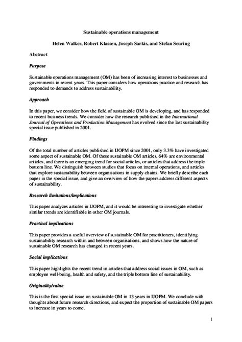 Pdf Sustainable Operations Management