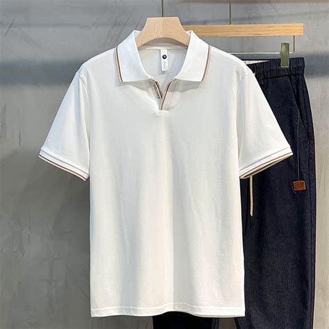 เสื้อโปโลแขนสั้นลําลอง คอปก ทรงหลวม หรูหรา สไตล์เกาหลี สําหรับผู้ชาย Shopee Thailand