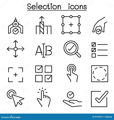 Selection Icon Set In Thin Line Style Stock Vector Illustration Of